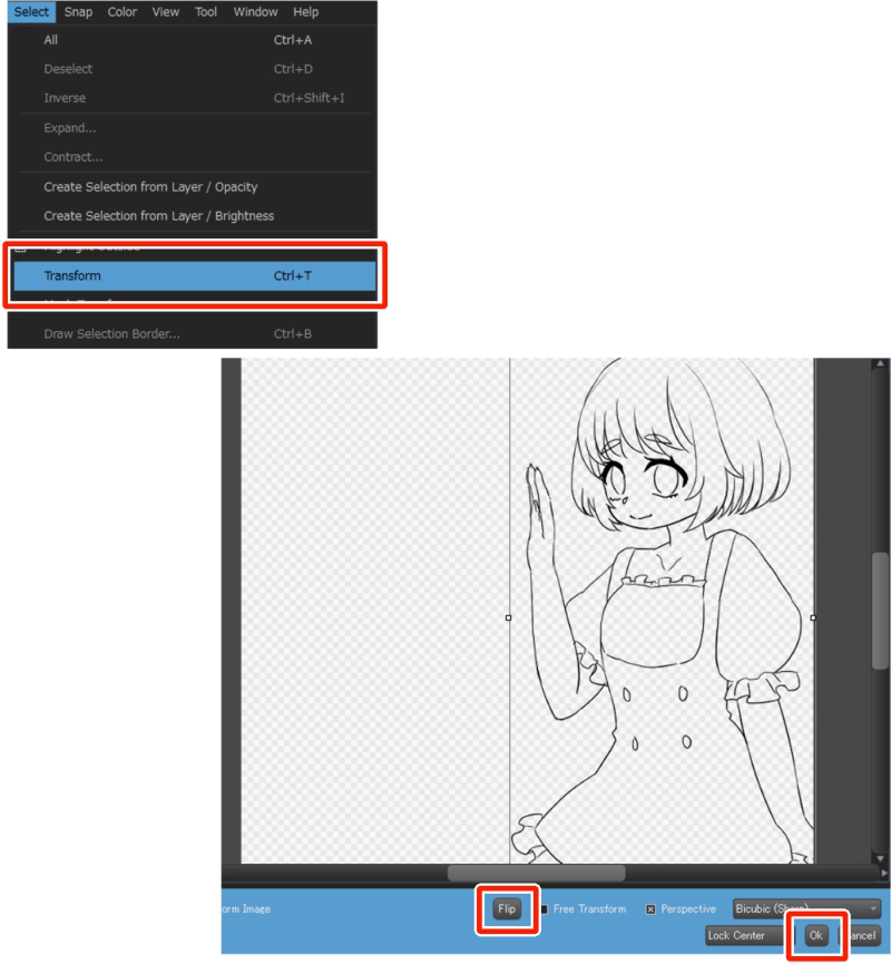 Let’s use “Horizontal Flip” and draw a symmetrical illustration ...